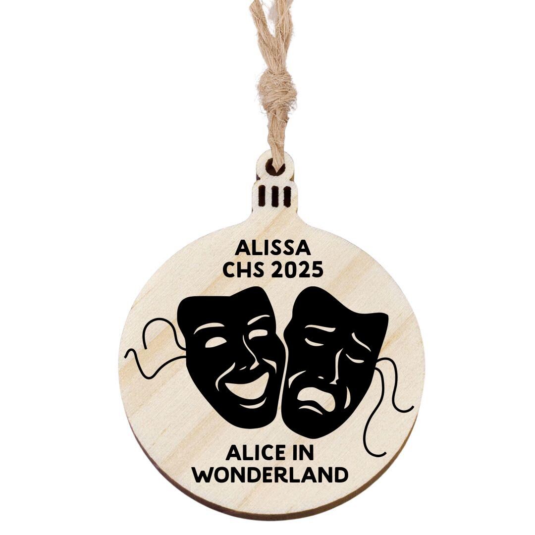 Personalized Comedy Tragedy Masks Custom SMALL 2" Wood Ornament Gift ...