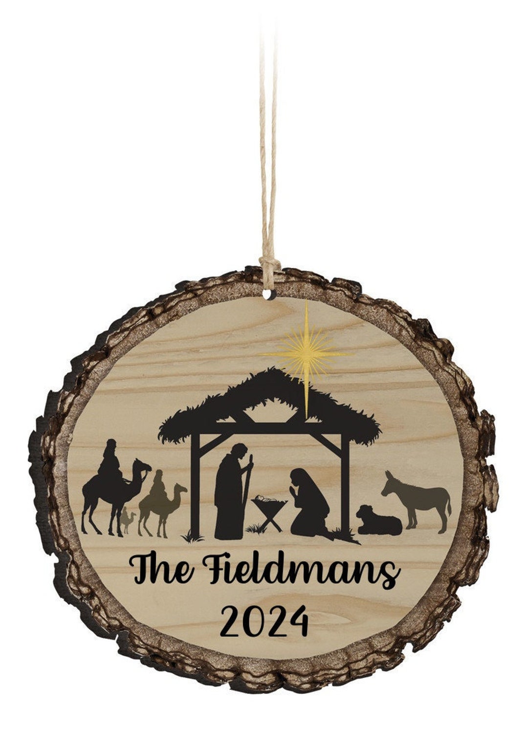 Nativity Scene Family Name Custom Ornament - Back Can Be Personalized ...