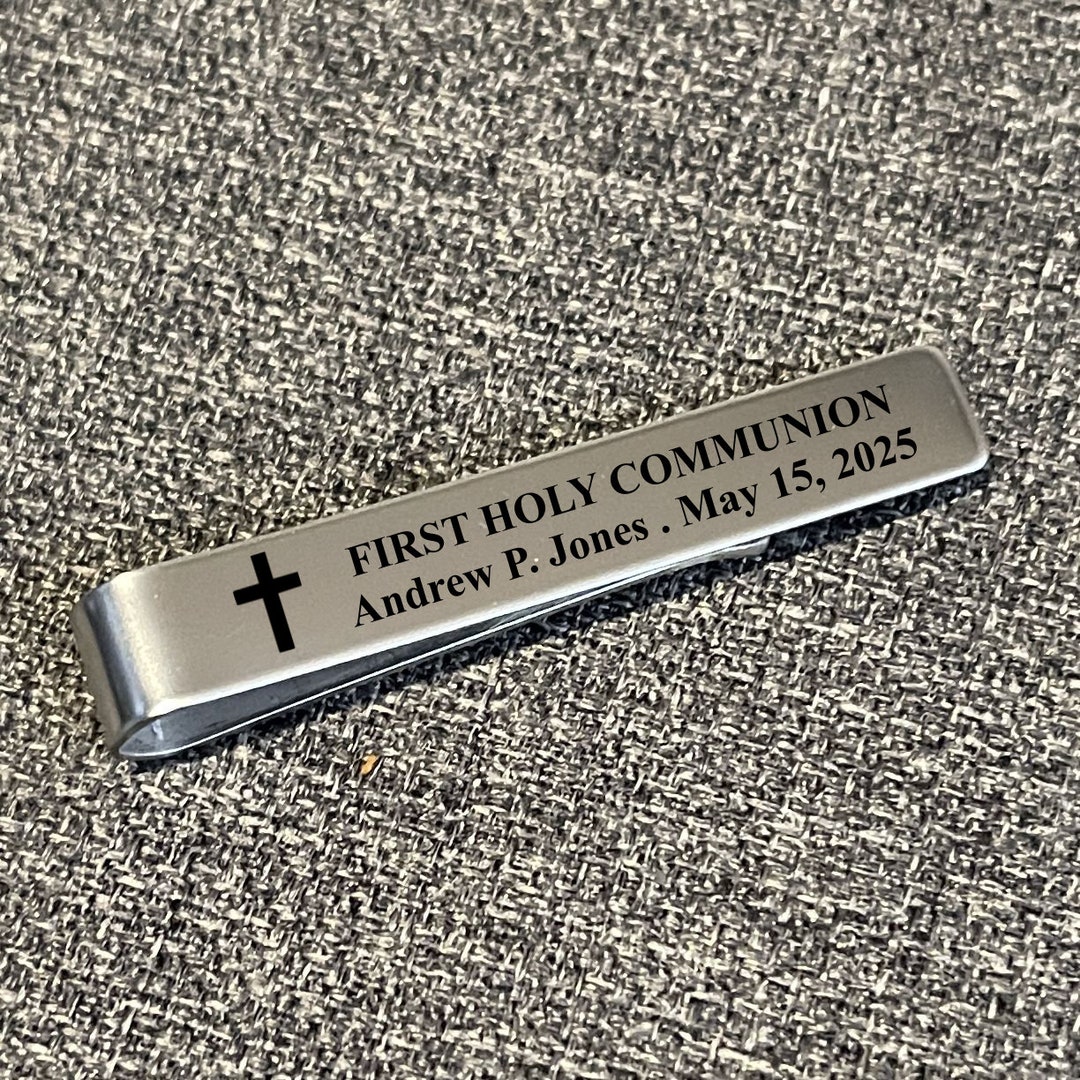 Personalized First Holy Communion Tie Bar: Engraved Stainless Steel ...
