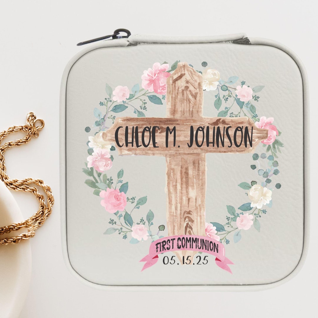Personalized First Holy Communion Lined Travel Jewelry Box Customized ...