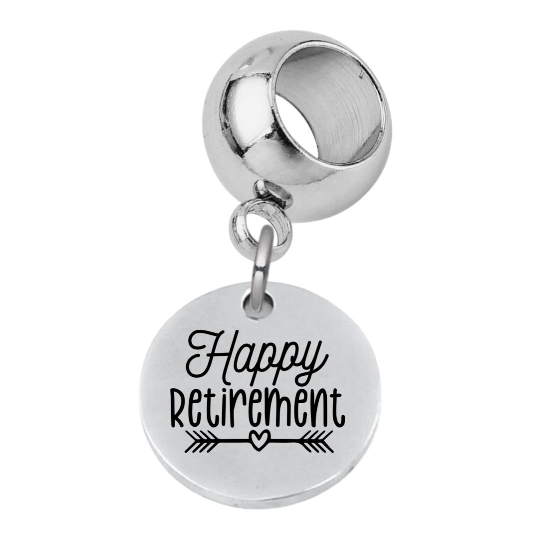 Happy Retirement Engraved Stainless Steel European Style Charm Bead ...
