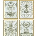 4 SET French Antique Wall Paper Print, Watercolor Blue Prints, Antique ...