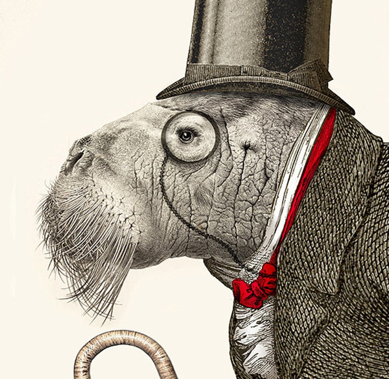 Walrus Art Print Animals in Clothing Walrus Wearing Top Hat - Etsy ...