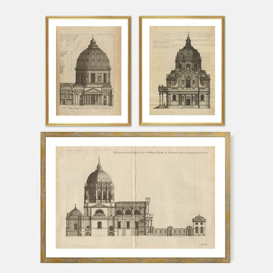 Architecture Print 3 Set, Architectural Drawing Print, Classic Home ...