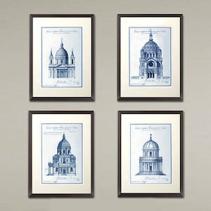 Indigo Blue Classic Architecture Art Prints. Vintage Architectural Wall ...