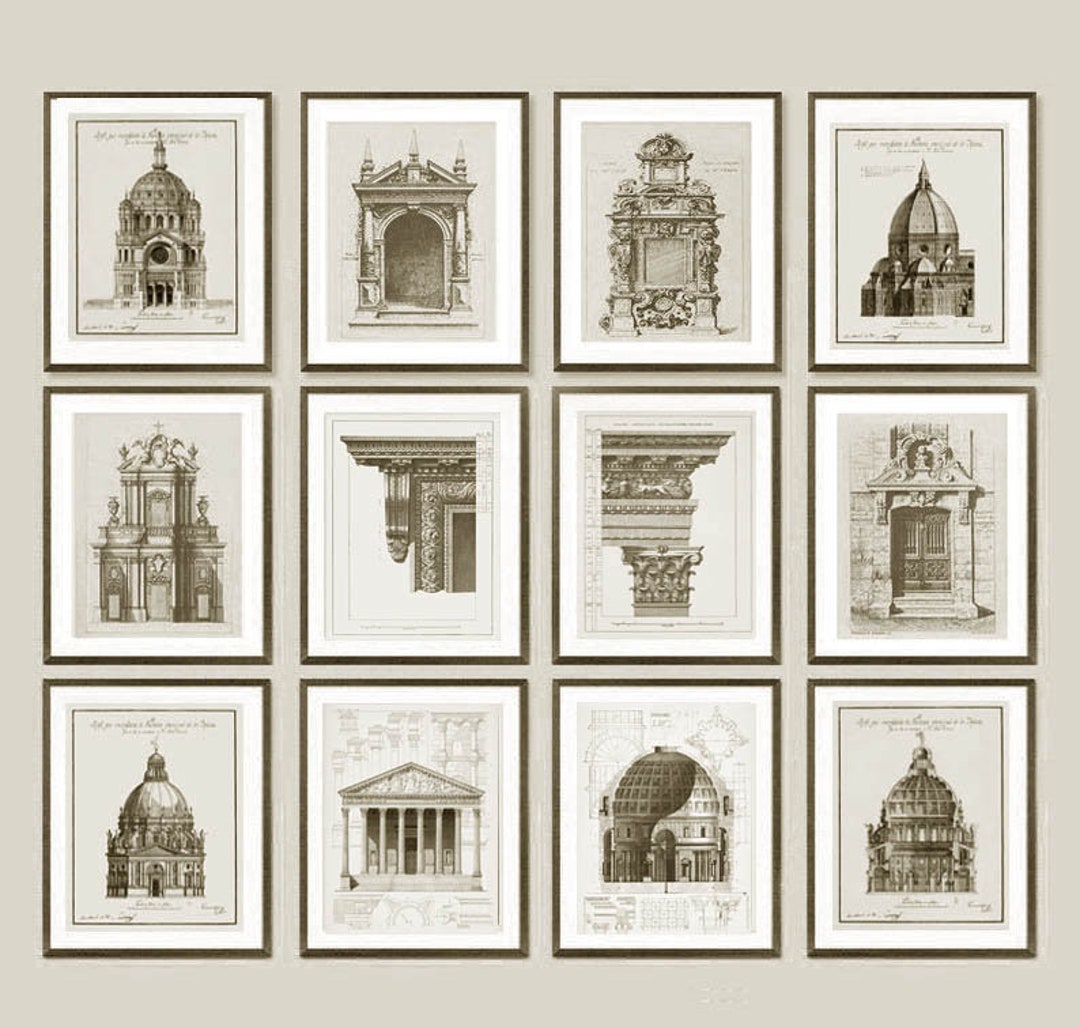12 Architecture Art Prints. Ancient Architecture Drawings, Gallery Wall ...