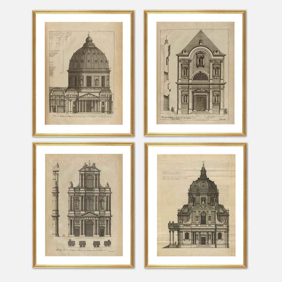 Architecture Print 4 Set, Architectural Drawing Print, Classic Home ...