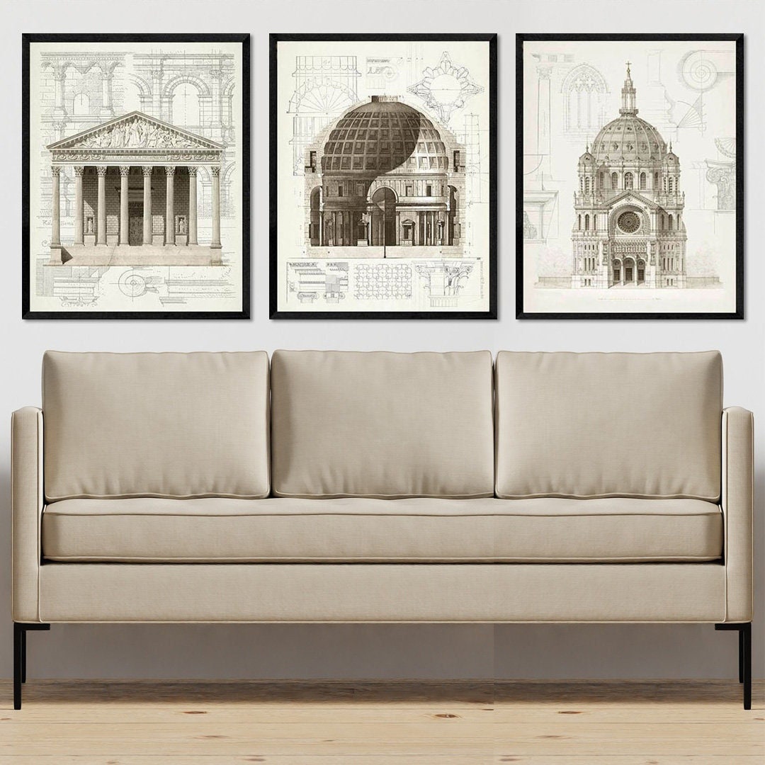 3 Set Architectural Art Prints, Architecture Drawing, Roman ...