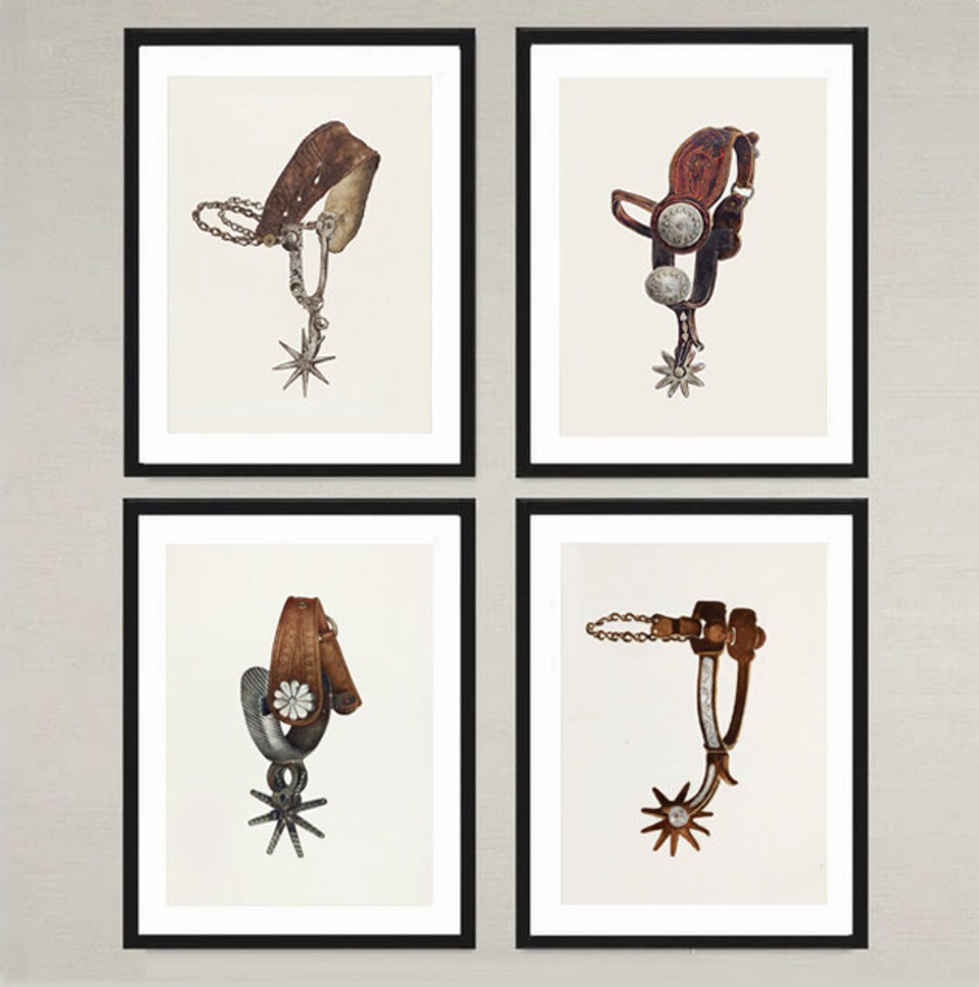 4 Set Horse Rider Spurs Print, Equestrian Prints, Equestrian Decor ...