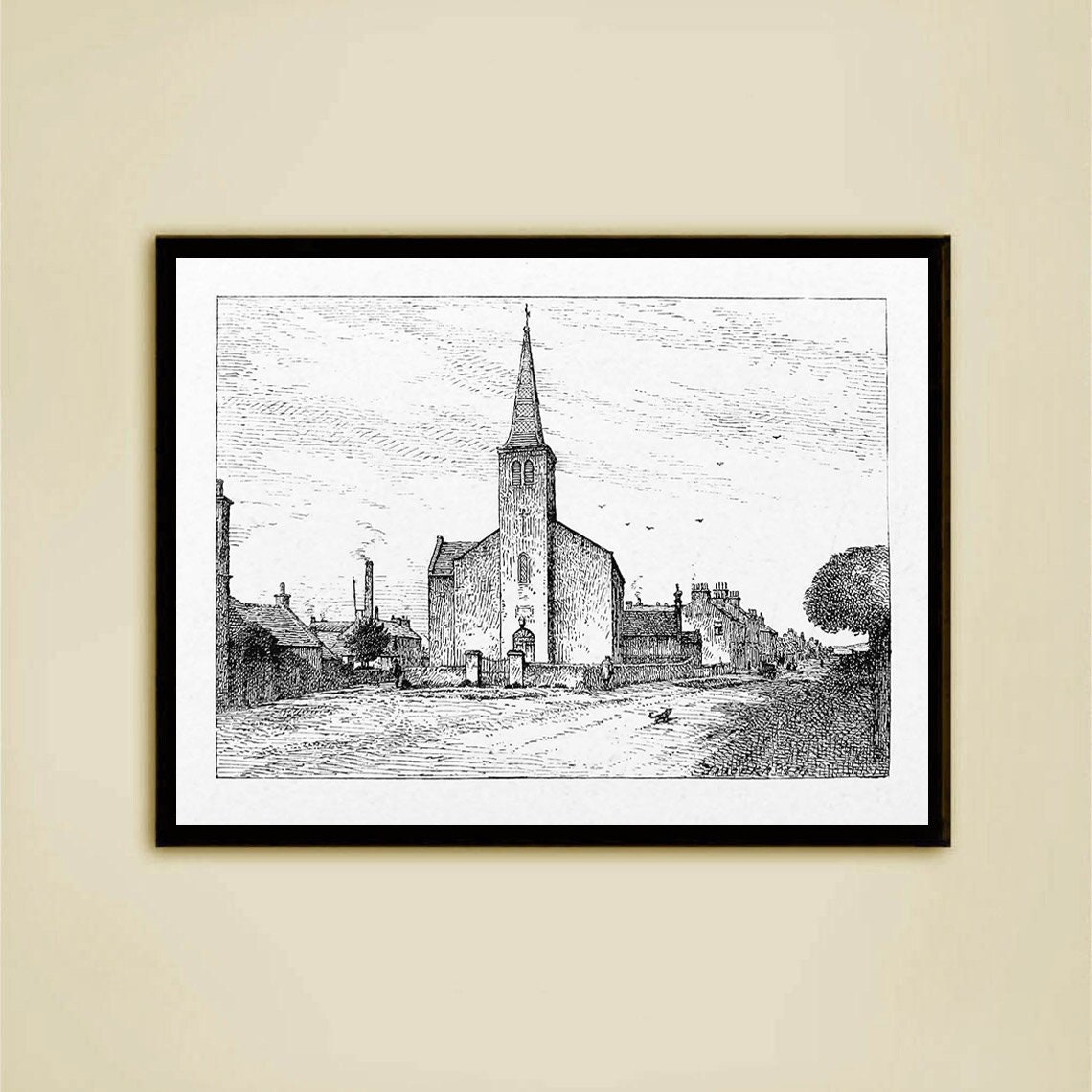 4 Set Vintage Drawing Art Prints. European Landscapes Sketch, Country ...