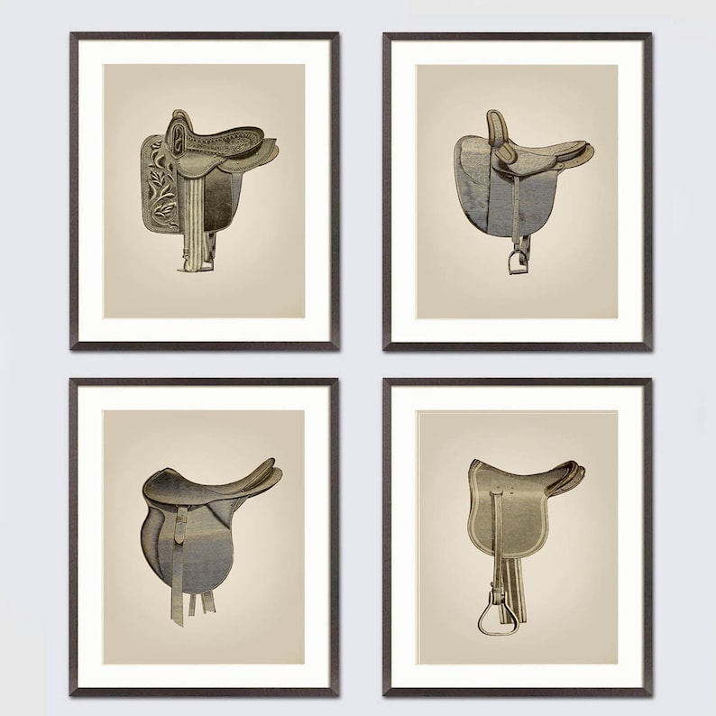 Vintage Horse Saddle Prints, Equestrian Decor, Set of 4 - Etsy