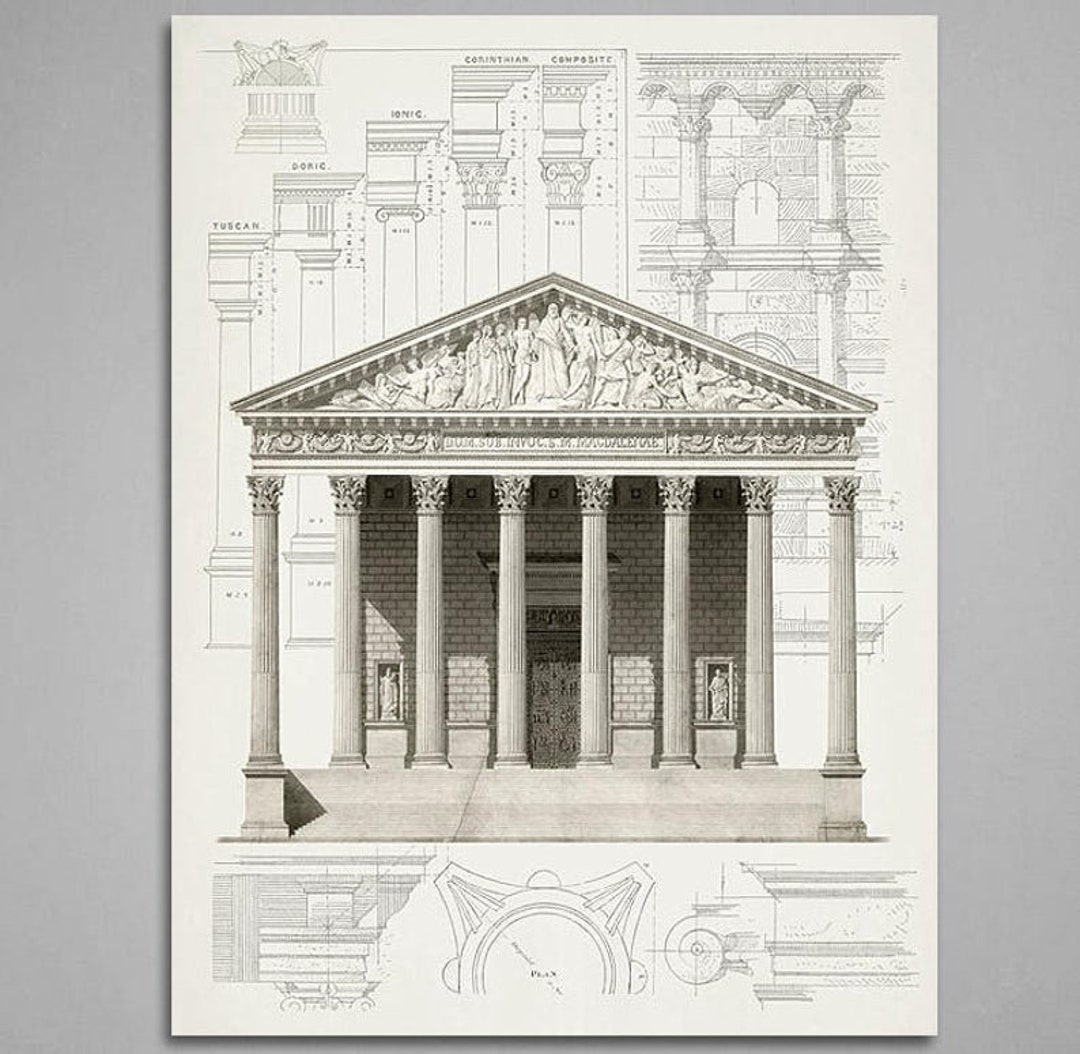 BIG 30X40 INCH Architectural Art Print. Classic Architecture Drawing ...