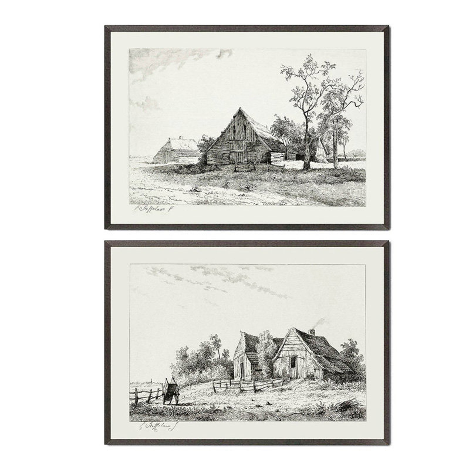 Old Barn Drawing Print Set, Country Farmhouse Wall Art - Etsy