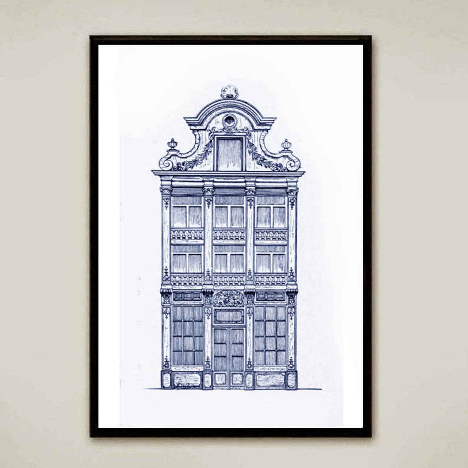 Indigo Blue Architecture Drawings 3 Set Architectural Prints | Etsy