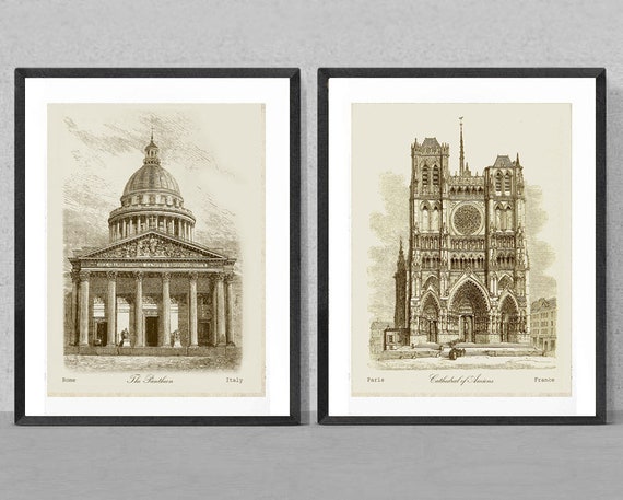 Classic Architecture Drawings 2 Set Architectural Prints - Etsy