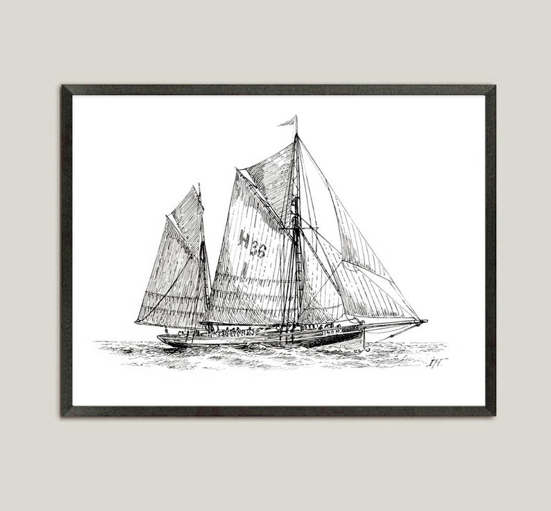 Sailboat Ink Drawings 4 SET Prints of Racing Yacht Sloop - Etsy