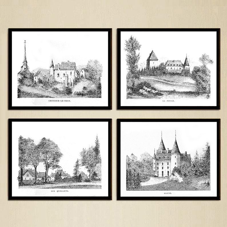 4 Set Vintage Drawing Art Prints. European Architectural - Etsy