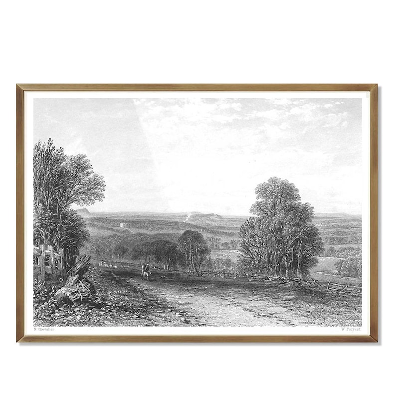 Engraving Landscape Art Print, European Landscape, Landscape Decor ...