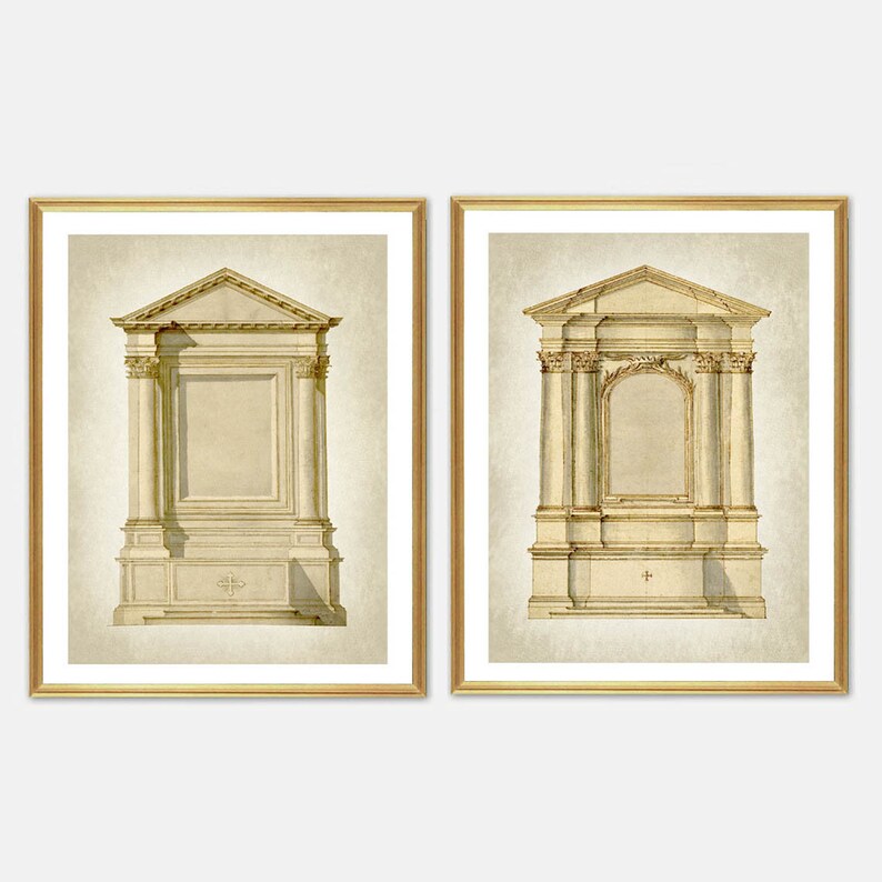Architecture Prints, Architectural Wall Art 2 Set. Designs for Alters ...