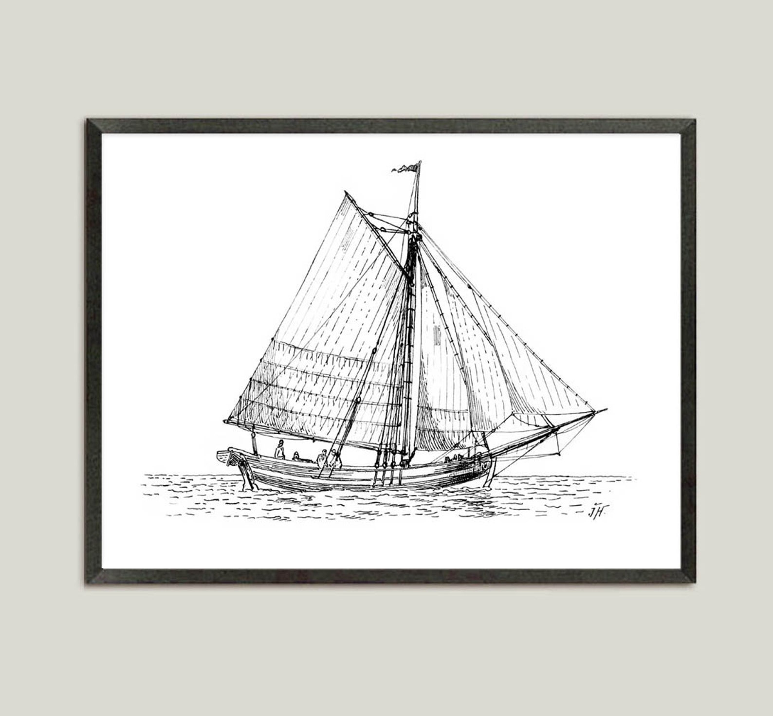 Sailboat Ink Drawings 4 SET Prints of Racing Yacht Sloop - Etsy