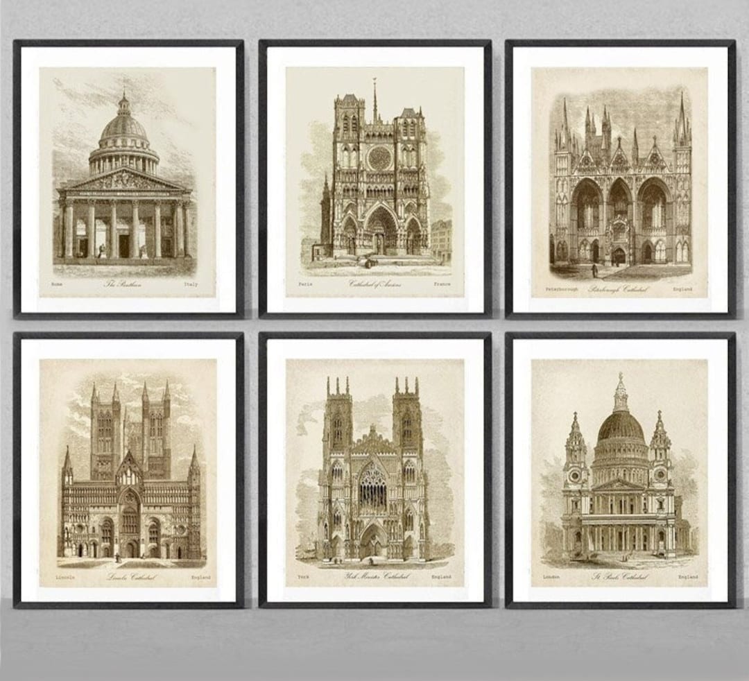 Vintage Cathedral Architecture Prints, Set of 6, Housewarming Gift - Etsy