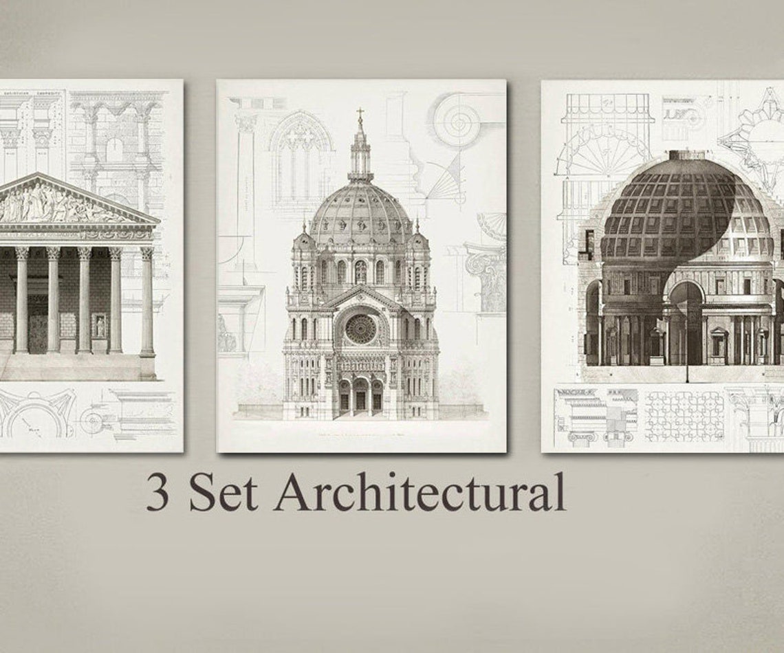3 Set Architectural Art Prints Architecture Drawing Roman | Etsy