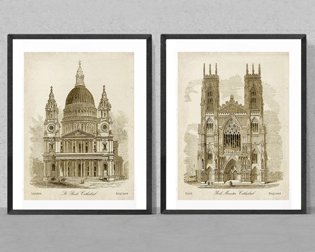 Classic Architecture Drawings, 2 Set Architectural Prints, Classic ...