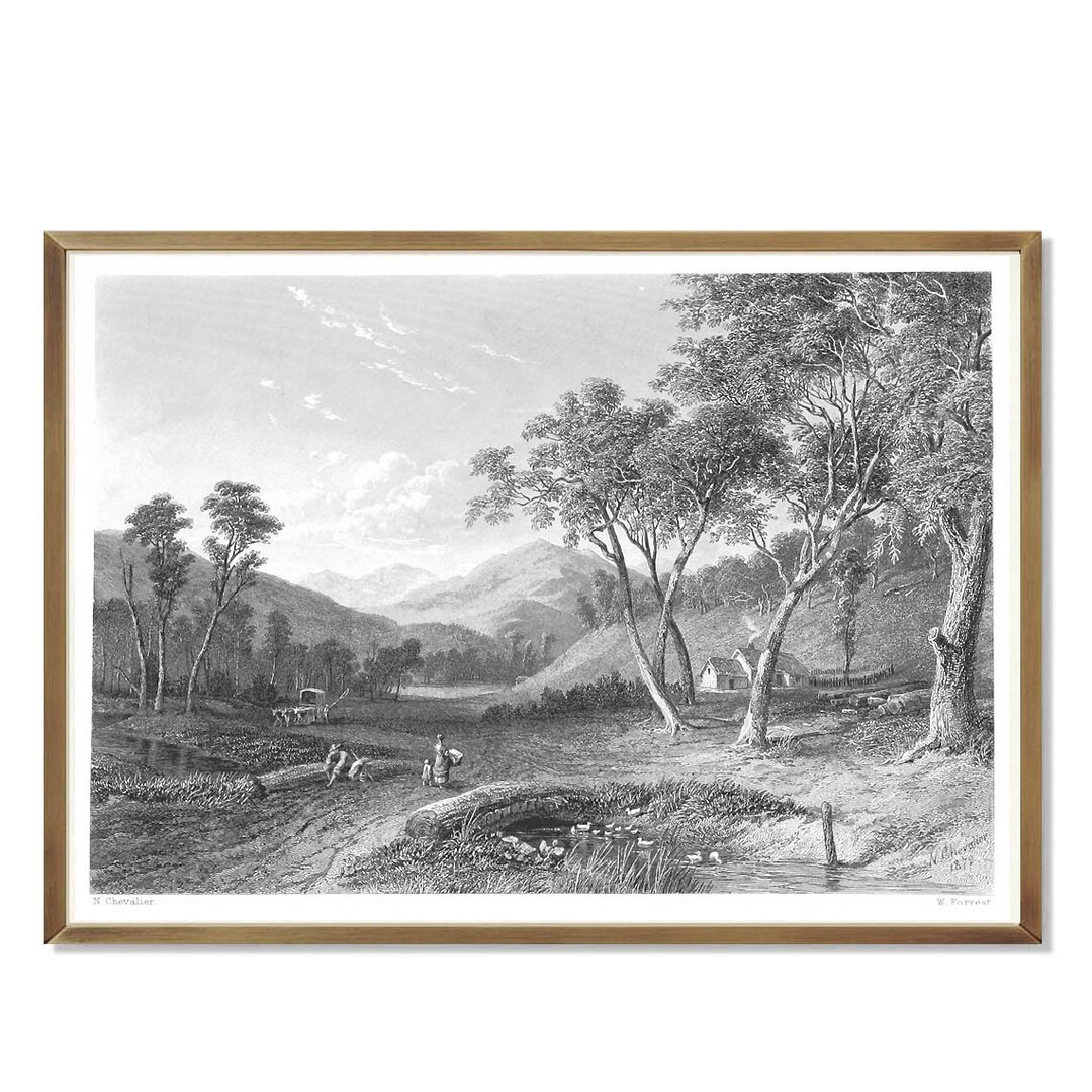 Engraving Landscape Art Print, European Landscape, Landscape Decor ...