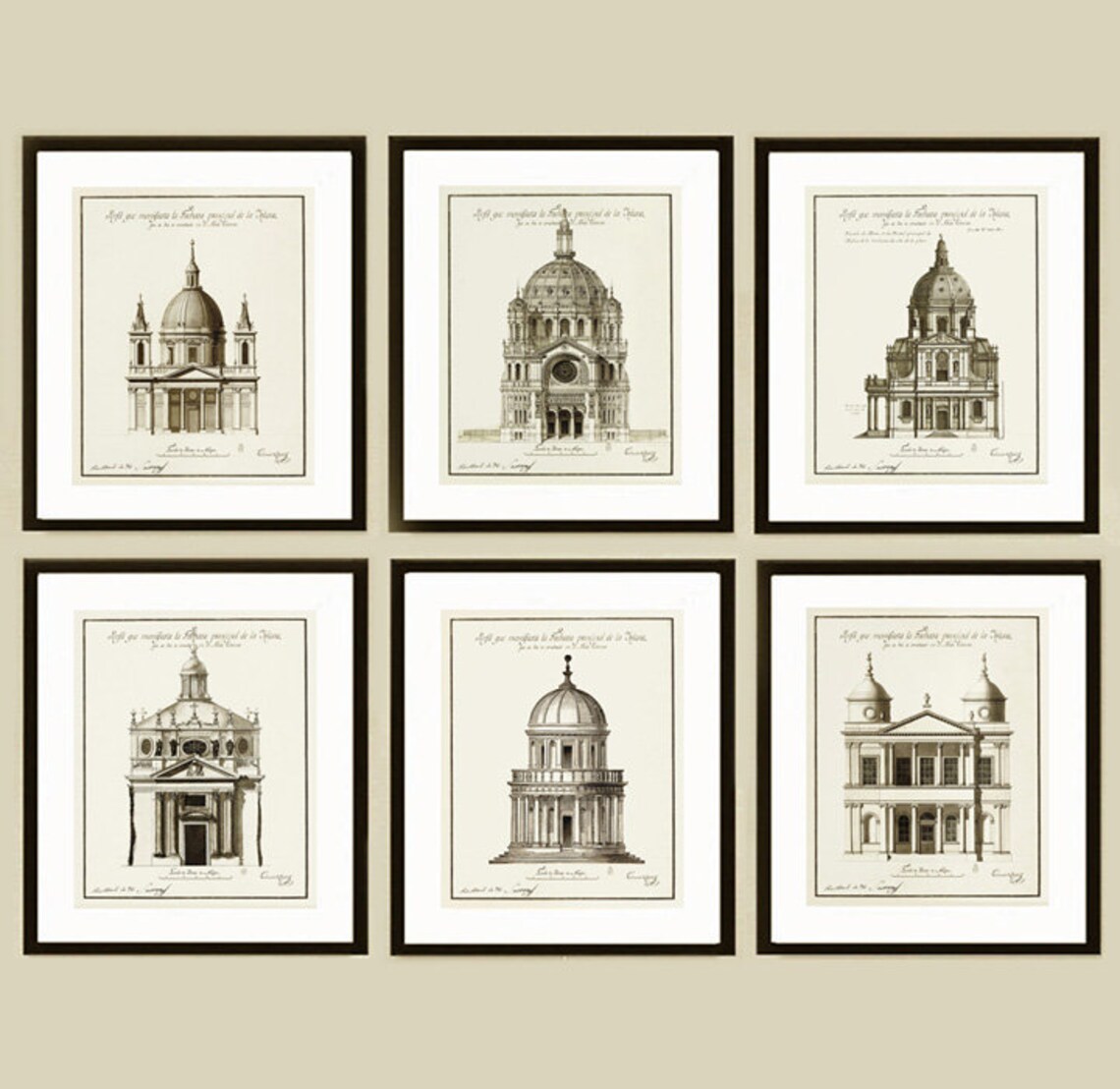 Architectural Art Prints, Vintage Building Drawings, Set of 6 - Etsy