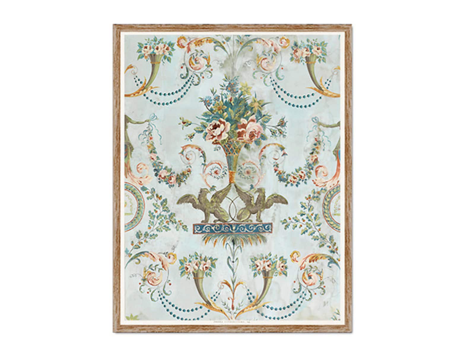 French Antique Wall Paper Print Watercolor Blue Prints - Etsy