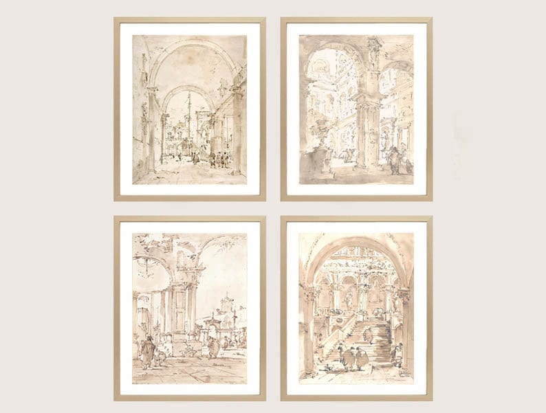 4 Set Vintage Drawing Art Prints. 1700's Architectural | Etsy