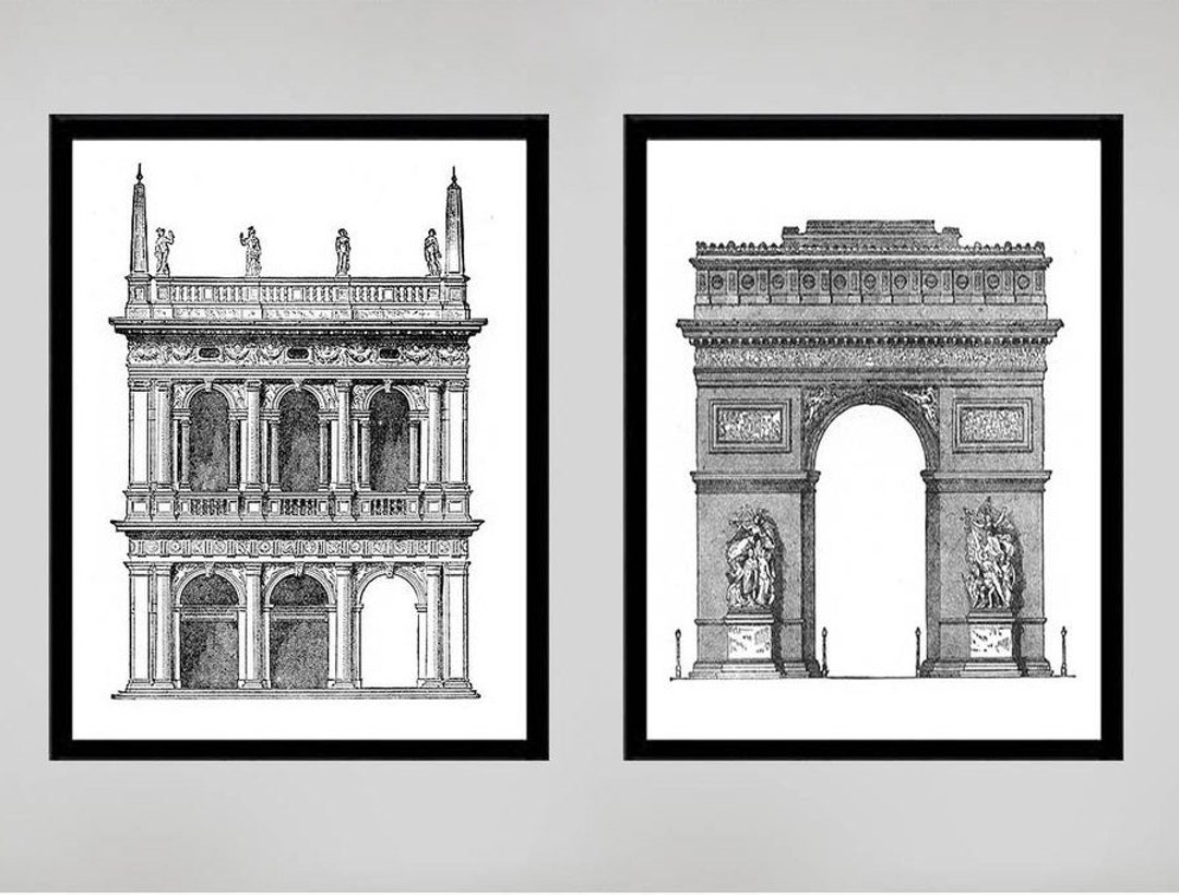 2 Set Architectural Art Prints, Architecture Drawing, Roman ...