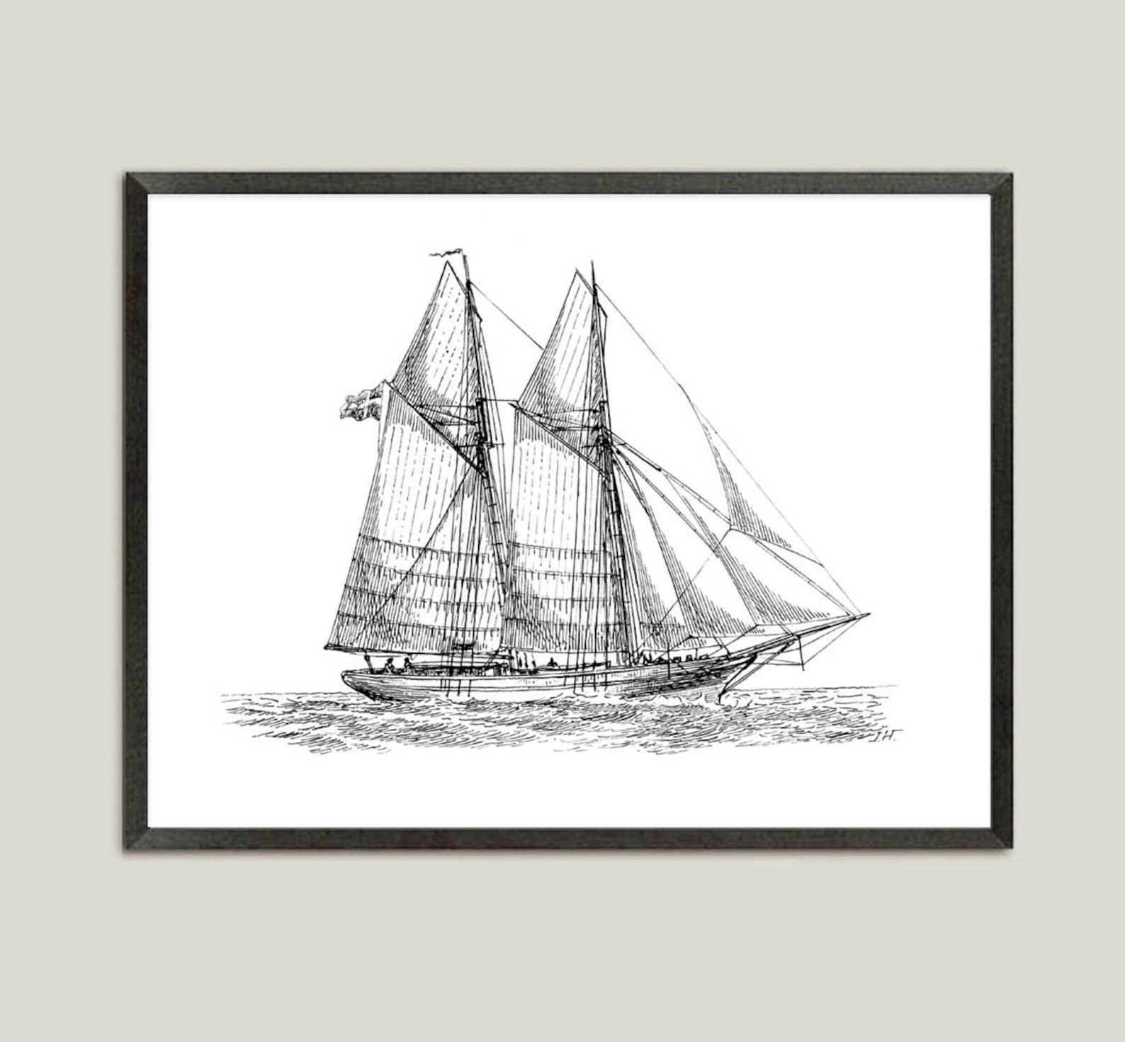 Sailboat Ink Drawings 4 SET Prints of Racing Yacht Sloop - Etsy