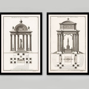 2 Set Architectural Art Prints, Architecture Drawings, Vintage Monument ...