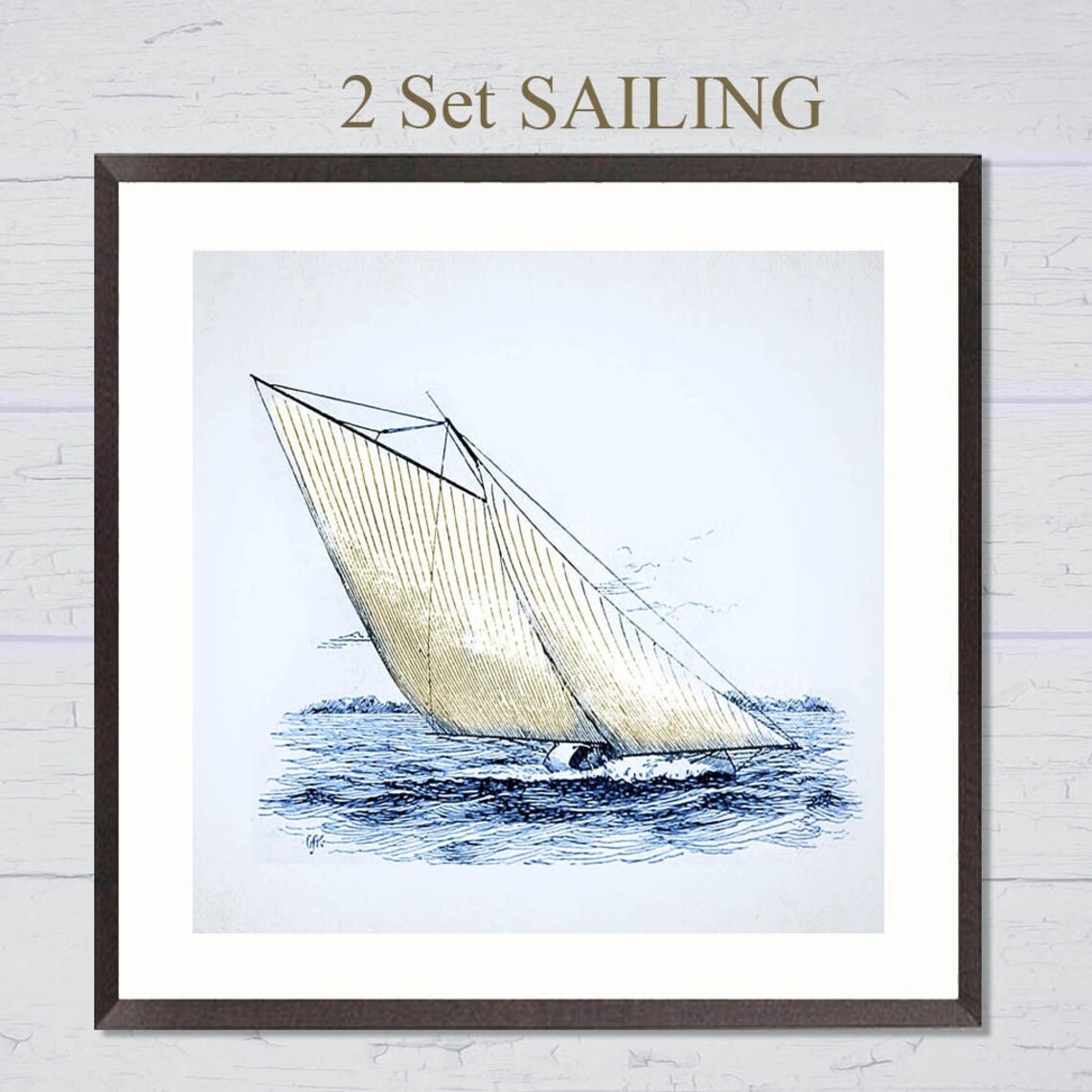 Two Set Sailboat Art Prints Racing Yacht Classic Sloop Yacht | Etsy