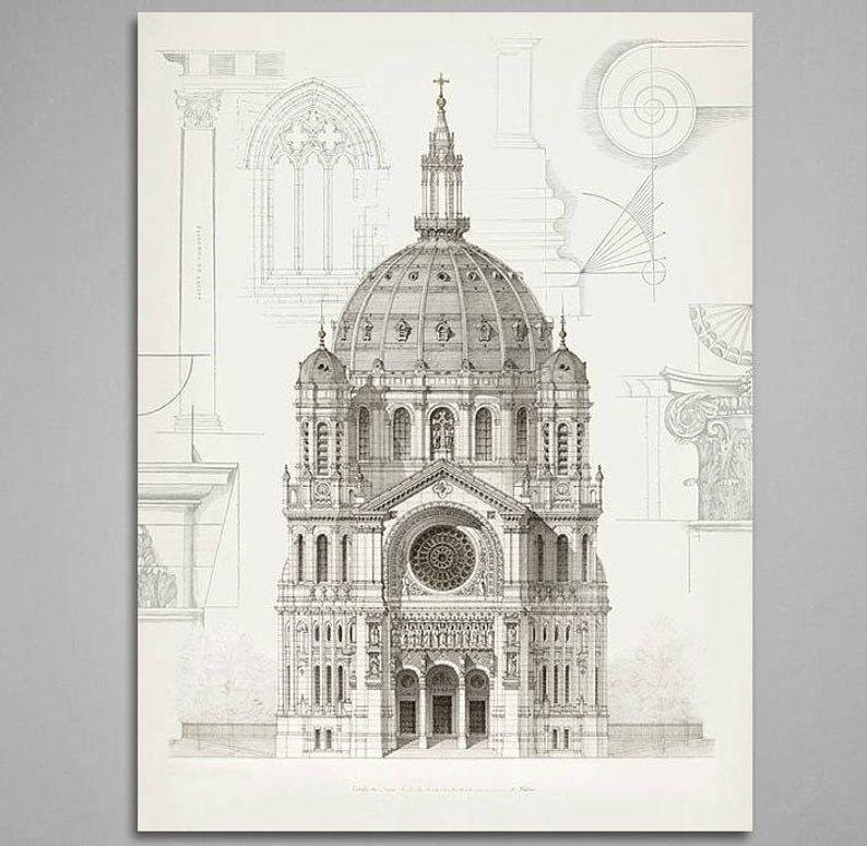 Classic Architecture Drawings 2 Set Architectural Prints - Etsy