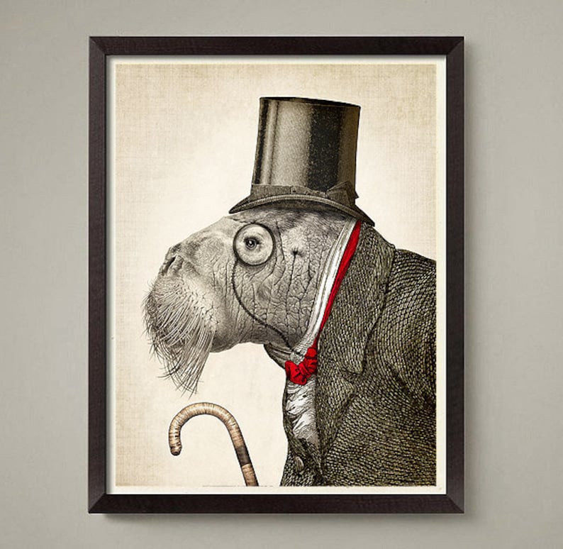Walrus Art Print, Animals in Clothing, Walrus Wearing Top Hat, Animals ...