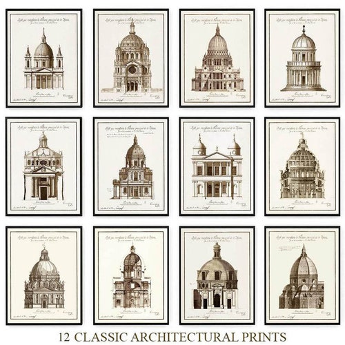 Classic Architecture Drawings 2 Set Architectural Prints - Etsy