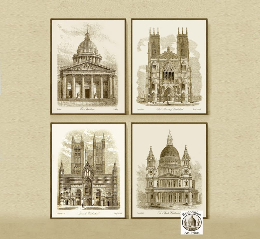 Architecture Print 4 Set. Architectural Drawings. Church Architecture ...