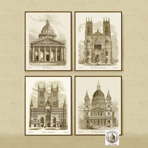 Architecture Print 4 Set. Architectural Drawings. Church Architecture ...