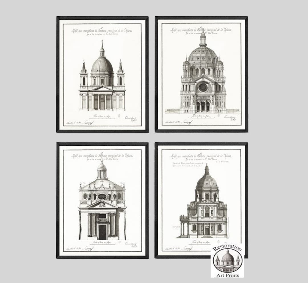 Architecture Print 4 Set. Architectural Drawings. Ancient Architecture ...