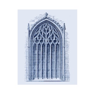 Indigo Blue Architecture Drawings, 3 Set Gothic Architectural Art ...