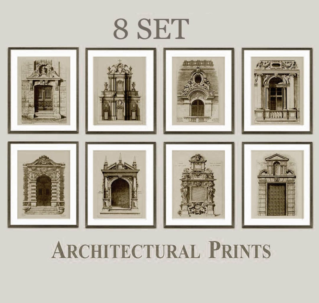 8 SET Architectural Prints European Facades, Portals Wall Prints, Old ...