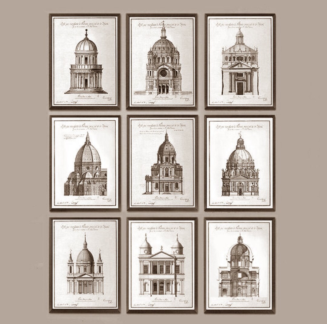 Architectural Drawing Prints, Classic Architecture Art, Set of 9 - Etsy