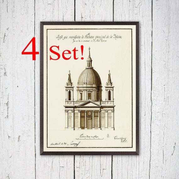Large Classic Architecture art prints 4 set.Architectural | Etsy