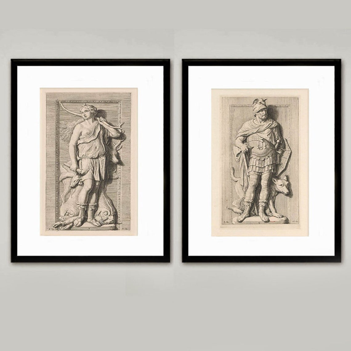 2 Engravings Greek and Roman Figures, Neoclassical Art Prints ...