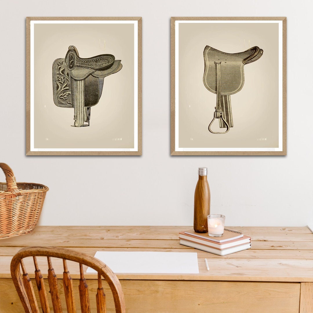 Vintage Horse Saddle Prints, Equestrian Art, Farmhouse Decor (set of 2 ...