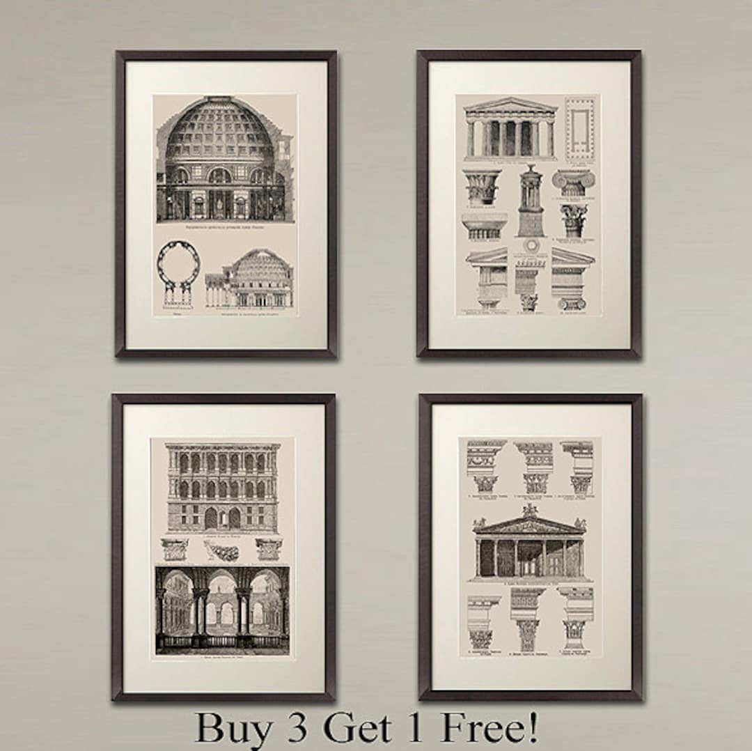 4 Set Classic Architecture Art Prints. Nice Architectural Decor Home or ...