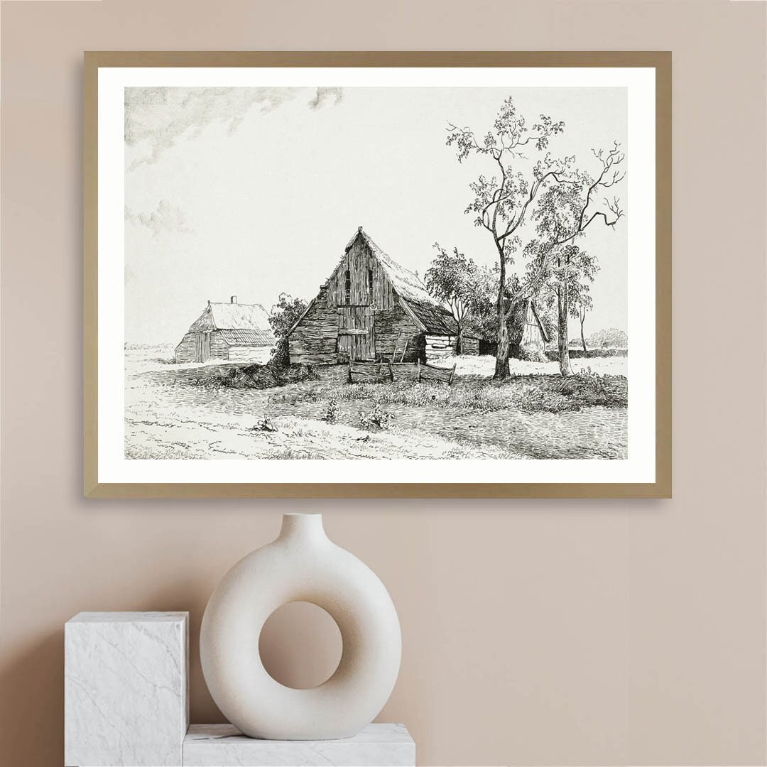 Old Barn Drawing Print, Barn Sketch , Country Landscape Prints ...