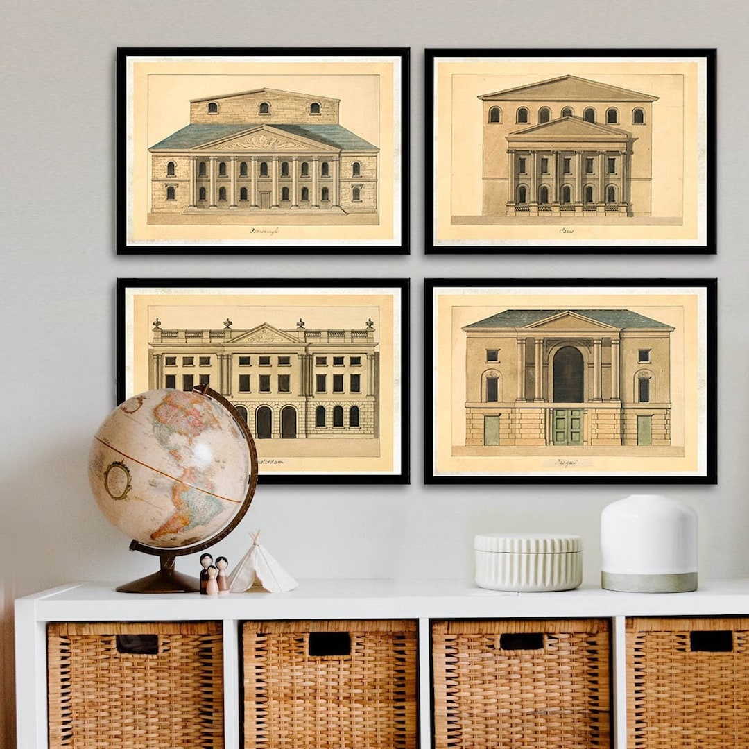Architectural Prints 4 Set, Architecture Drawing, Theater Architecture ...
